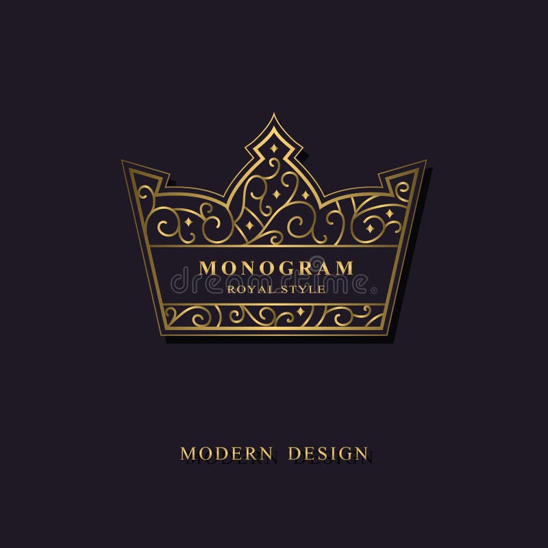 Monogram in Shape of a Crown. Elegant Logo Design. Vintage 3d Linear ...