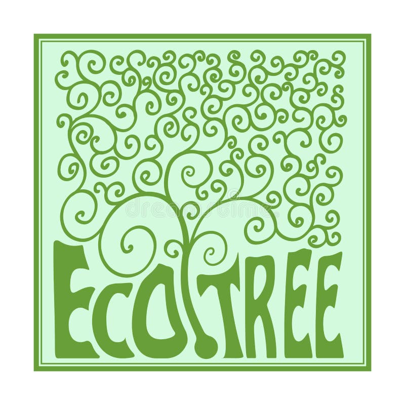 Monogram Tree with Curls, Outline Emblem, Ecology Concept Template ...