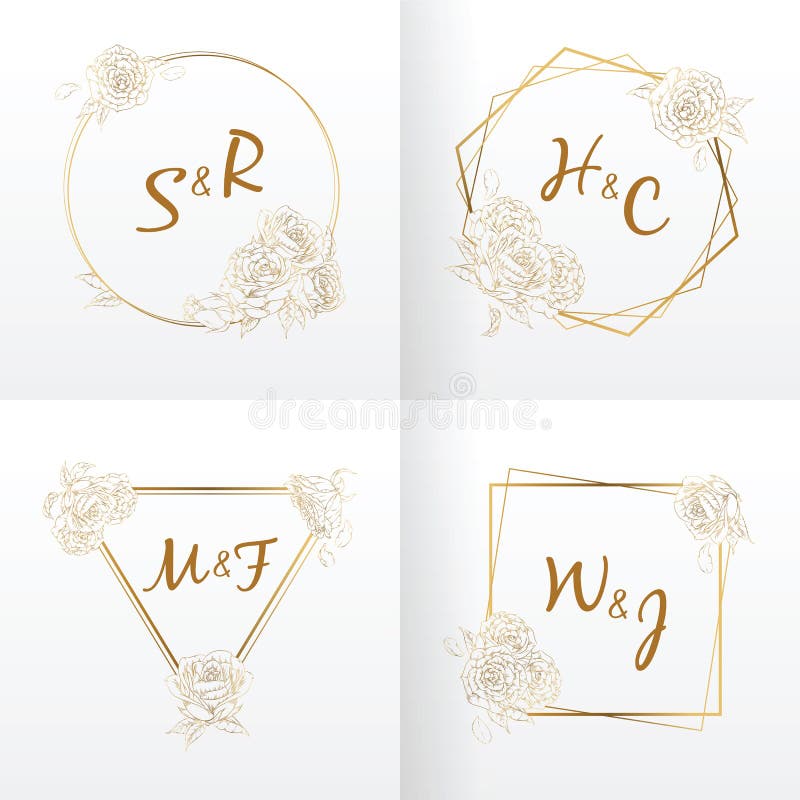 Monogram Wedding Frame Floral Ornament Handdrawn Rose Flower Vector ...