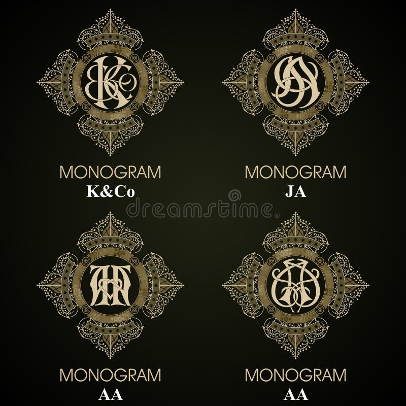 Monogrammes De Vintage - 4 Ensembles Illustration de Vecteur ...