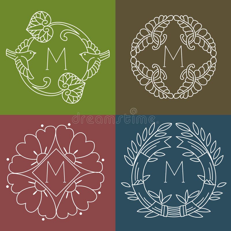 Monograms. Line Design Floral Elements for Logo, Frames and Borders in ...