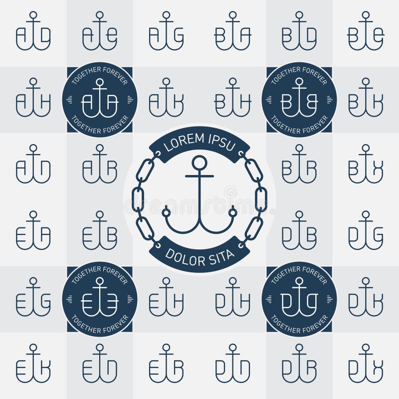 Monograms or Logotype with Anchor and Letters. Vector Line Icons Stock ...