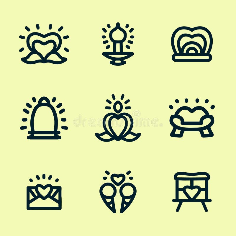 Monoline Love Valentine Icon Set Symbol Design Illustration Vector ...