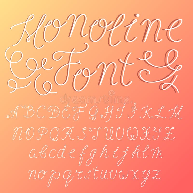 Monoline Modern Font, Script Made by One Line with Sample Design Stock ...