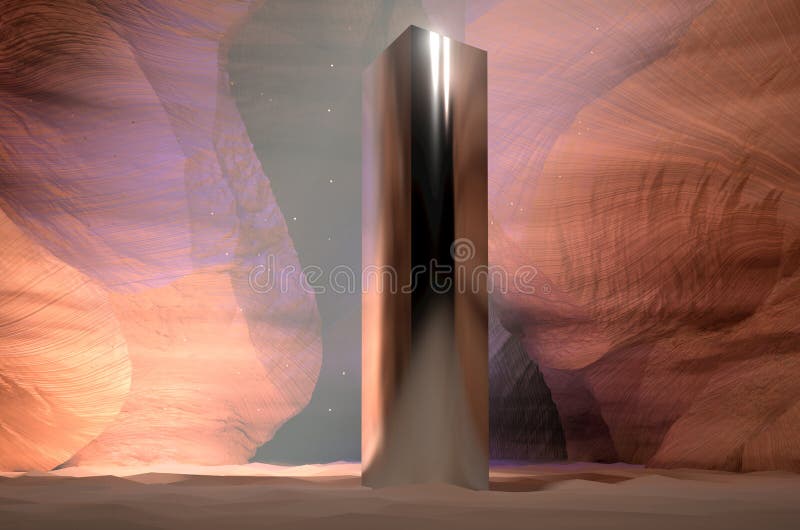Monolith in Canyon with Beam of Light Breaking through - 3D Render ...