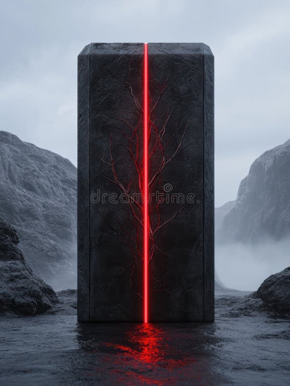 Monolith with Glowing Red Light in a Landscape. Stock Illustration ...
