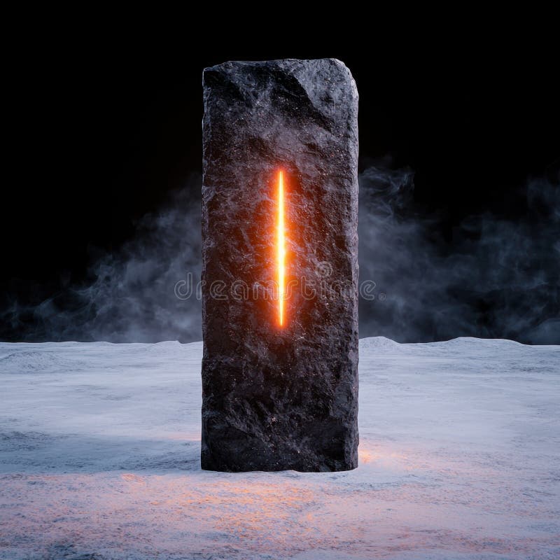 Monolith with Glowing Rune on a Desolate Landscape. Stock Illustration ...