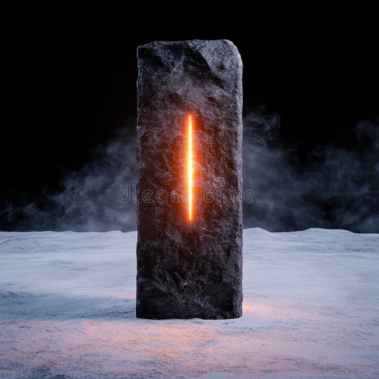 Monolith with Glowing Rune on a Desolate Landscape. Stock Illustration ...