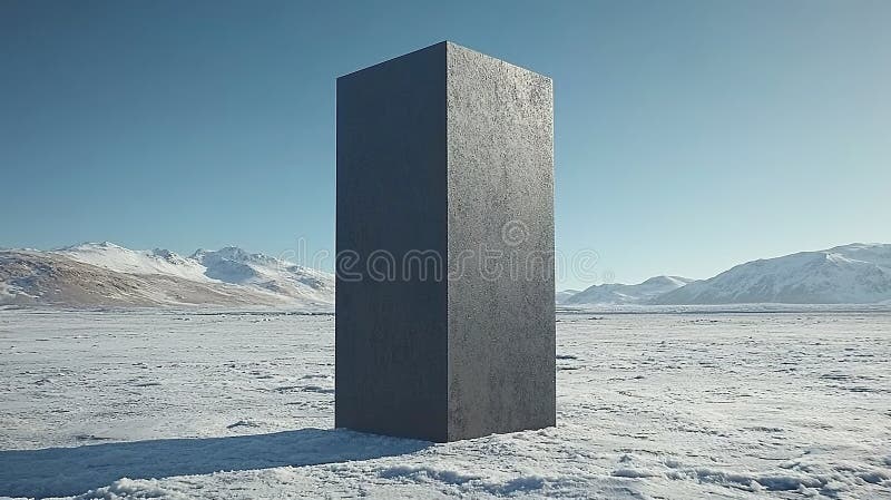 Monolith in Snowy Desert, Mountains Backdrop Stock Illustration ...
