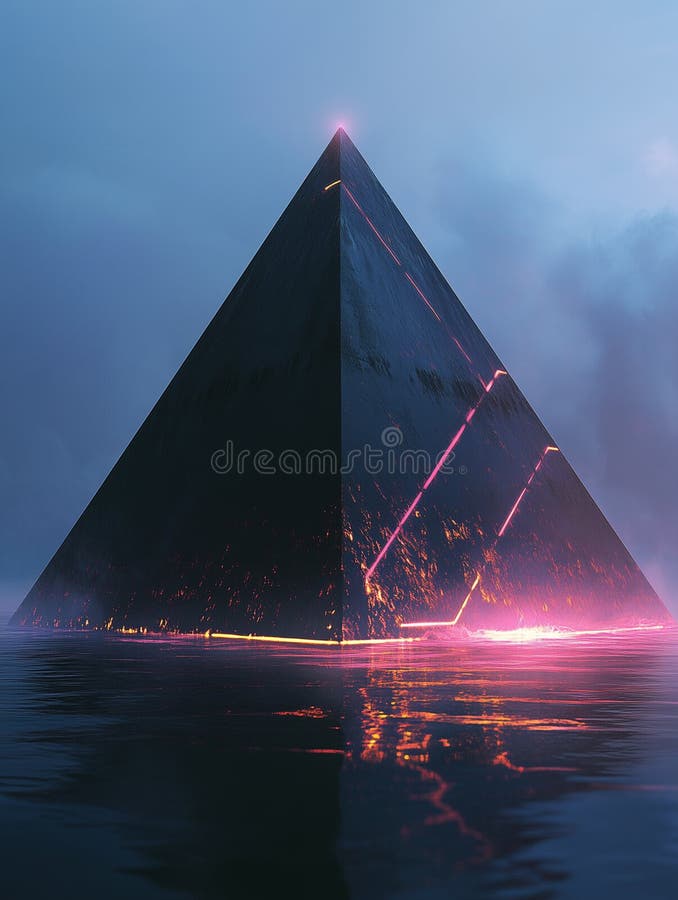 Monolithic Black Pyramid Rises from Water Surrounded by Mist at ...