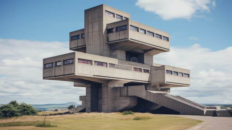A Monolithic Brutalist Structure Rising Against a Clear Sky Stock ...