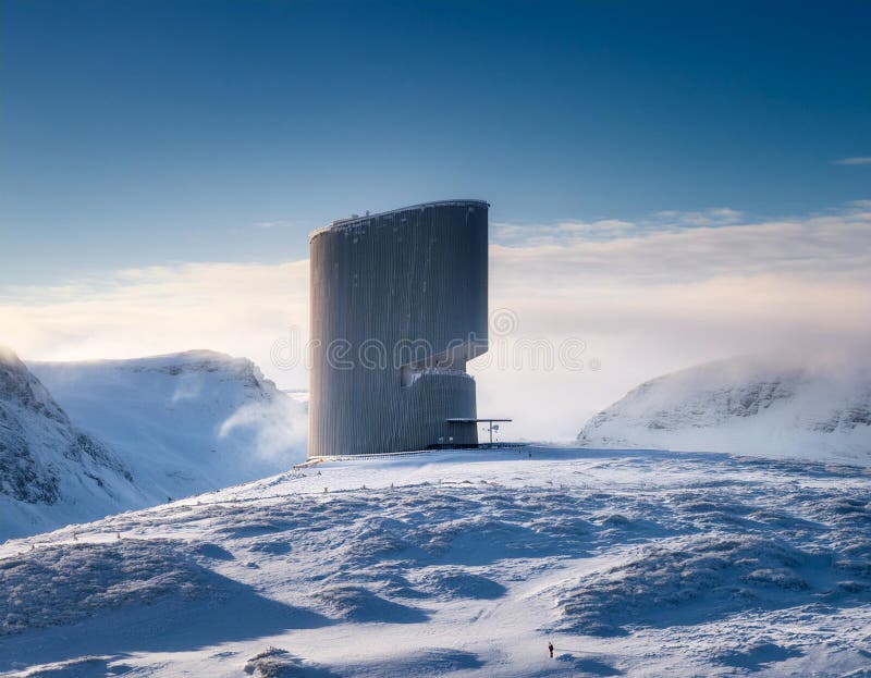 Monolithic Brutalist Tower in Snowy Scandinavian Mountains Stock ...
