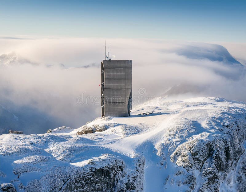 Monolithic Brutalist Tower in Snowy Scandinavian Mountains Stock ...