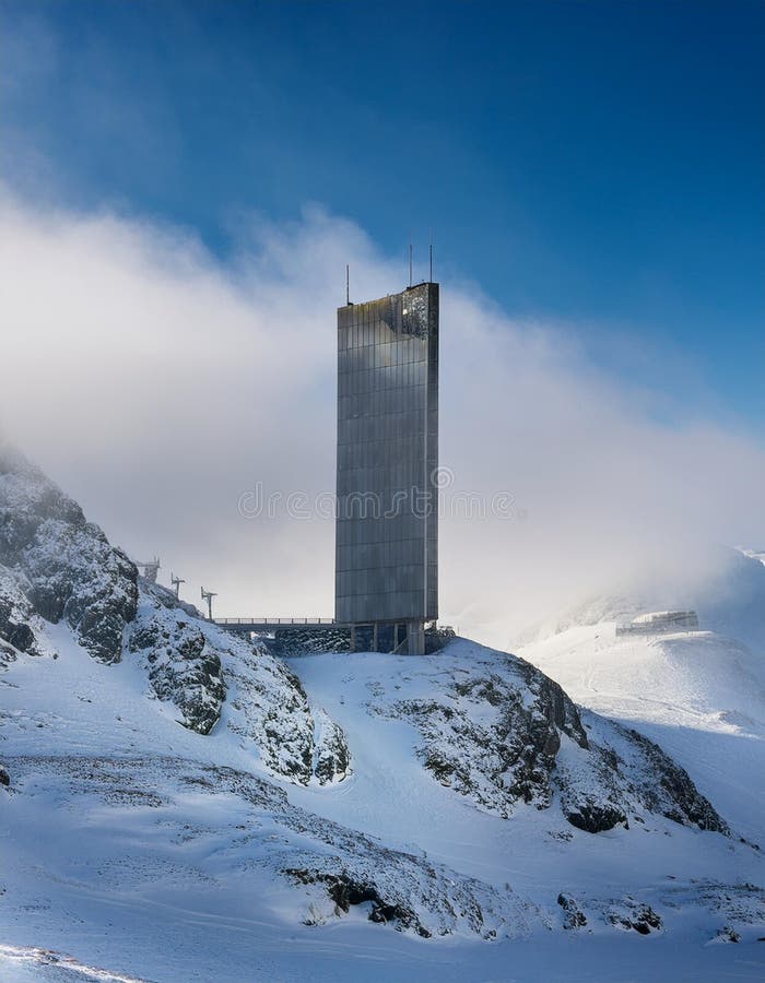 Monolithic Brutalist Tower in Snowy Scandinavian Mountains Stock ...