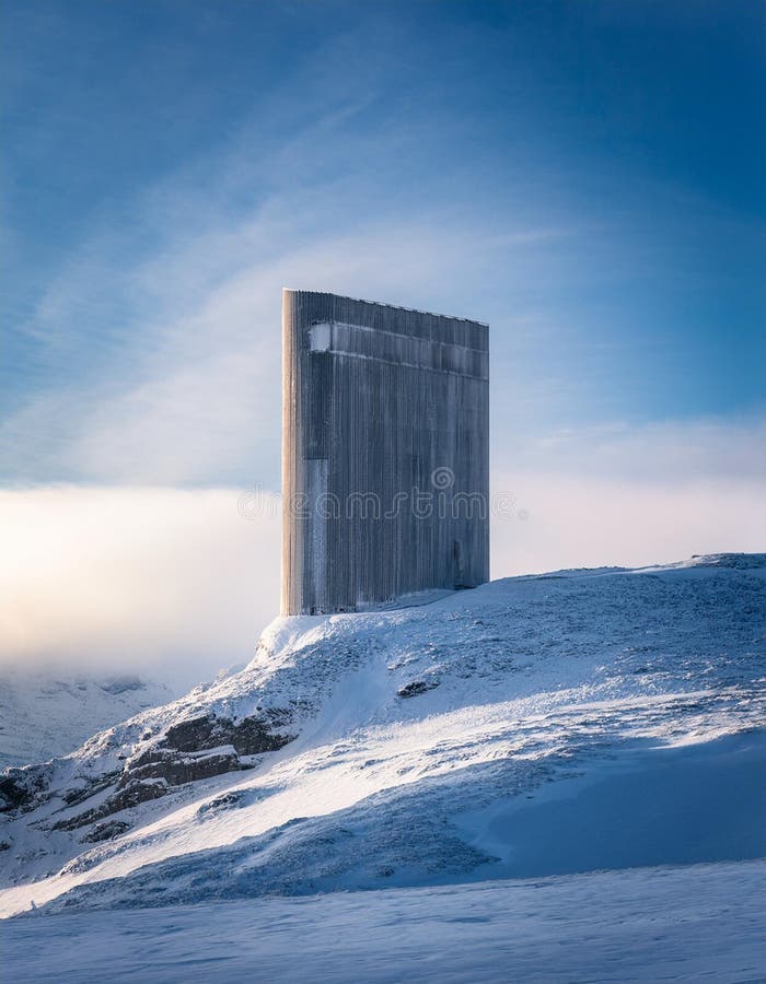 Monolithic Brutalist Tower in Snowy Scandinavian Mountains Stock ...