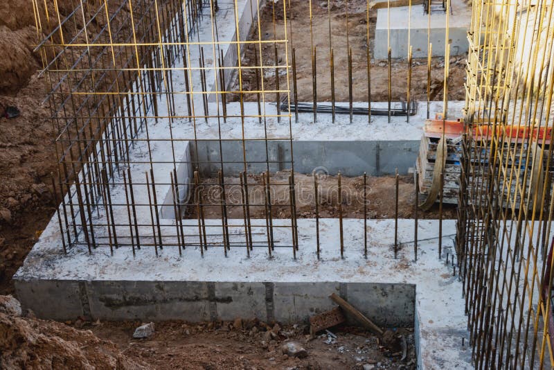 Monolithic Foundation with Metal Reinforcement. Forms Vertical Formwork ...