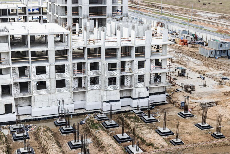 Monolithic Frame Construction of the Building. Solid Walls of Concrete ...