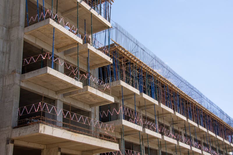 Monolithic House Under Construction. Elements of Wooden Formwork for ...