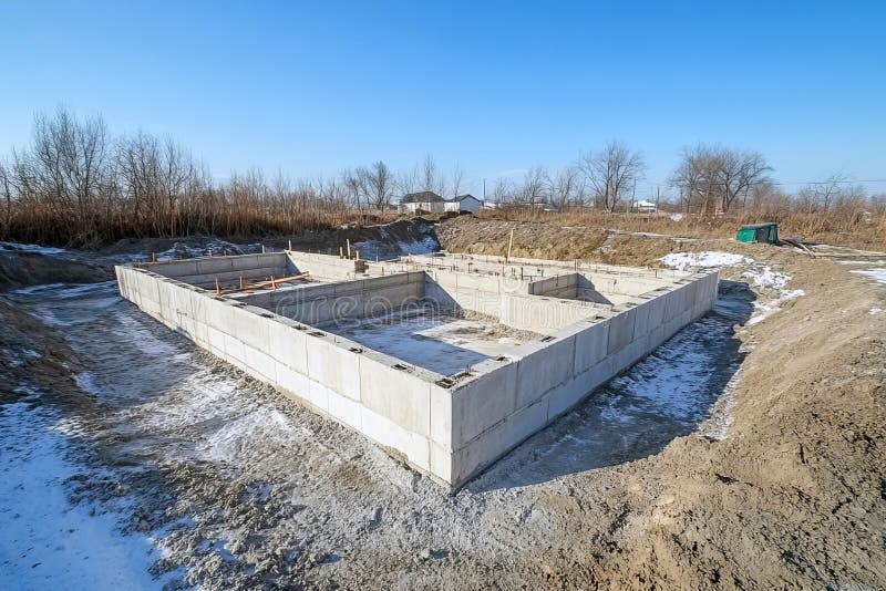 Monolithic Reinforced Concrete Foundation at the Construction Site of a ...