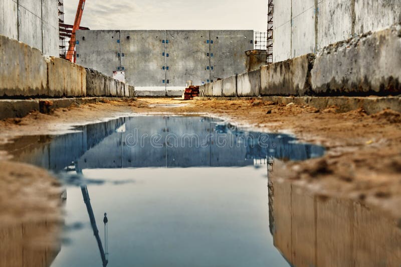 Monolithic Reinforced Concrete Work at the Construction Site. Boards ...