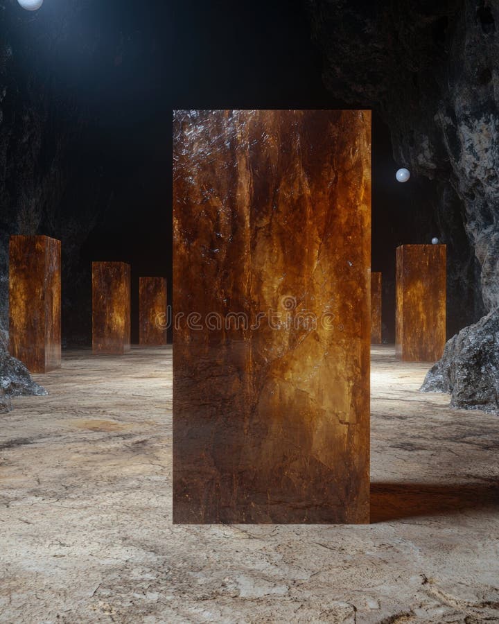 Monolithic Structures Stand in a Mysterious Cavernous Space. Stock ...