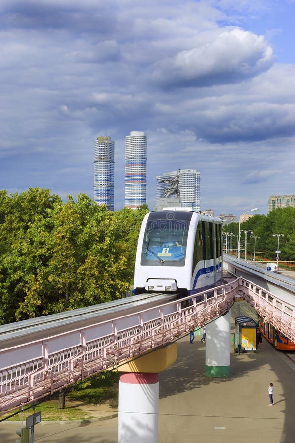 Monorail on the Background of Skyscrapers, Moscow, Russia Editorial ...