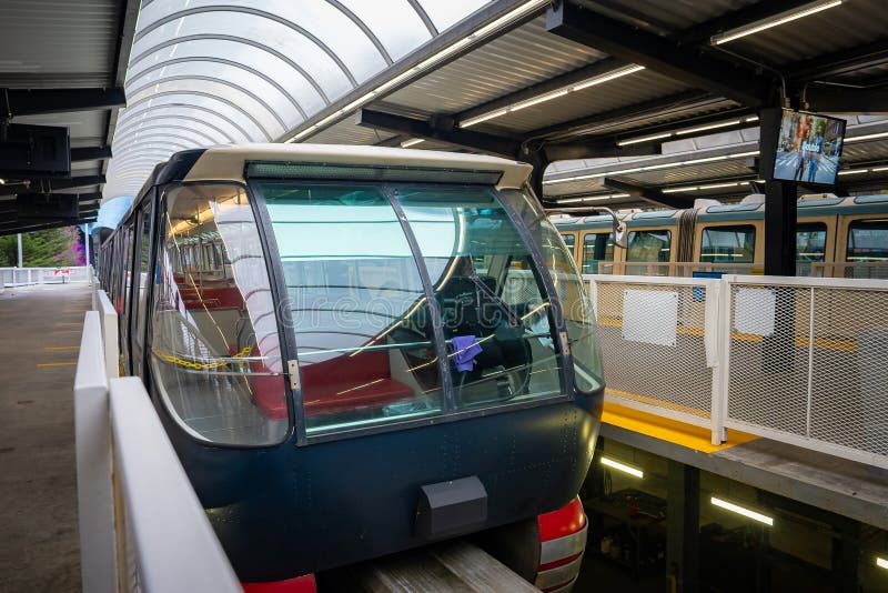 Close Up of Seattle Monorail Train at a Covered Station Platform Stock ...