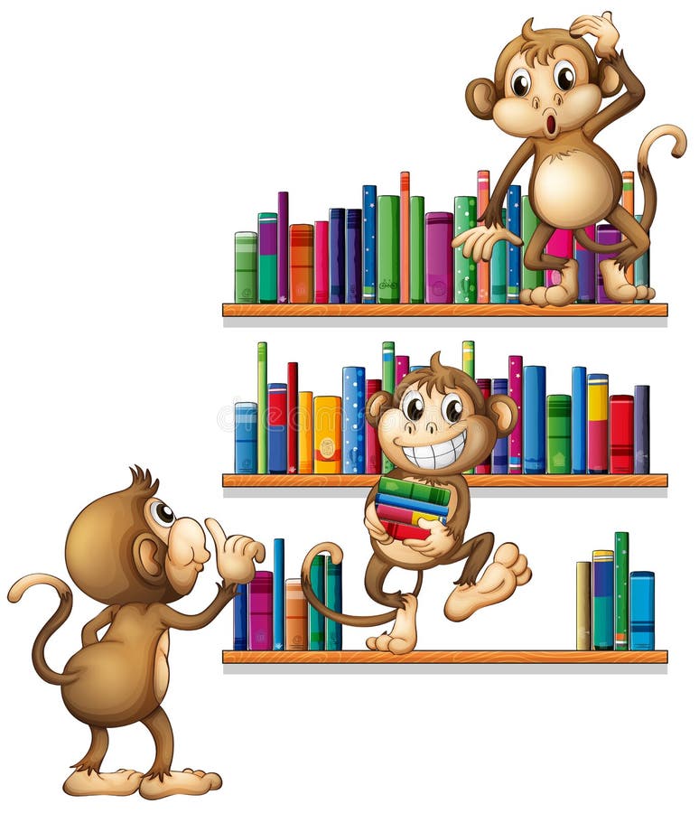 Monos y libros ilustración del vector. Ilustración de aislado - 43863680