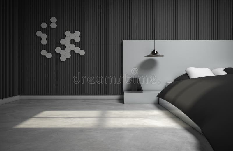 Monotone Bedroom Design with 3d Wall. 3d Rendering Stock Illustration ...