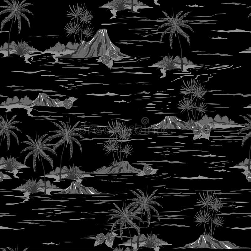 Monotone Black and White Seamless Island Pattern Landscape Wit Stock ...