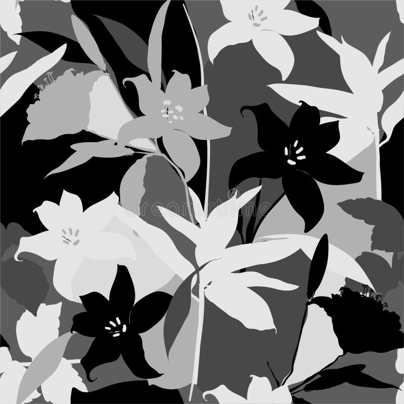 Monotone Black and White Vector Seamless Pattern with Hand Drawing ...