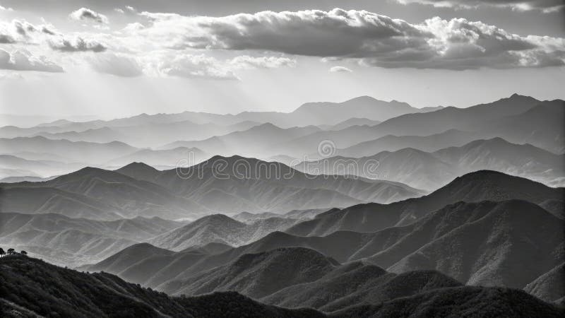 Monotone Mountain Layers Grayscale Landscape Stock Illustration ...