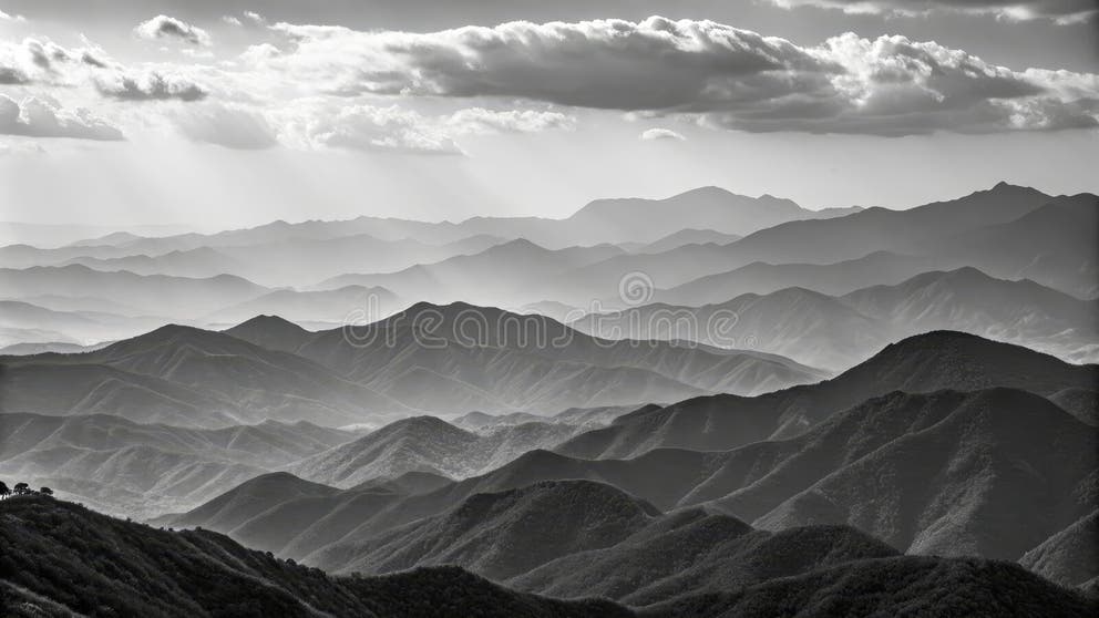 Monotone Mountain Layers Grayscale Landscape Stock Illustration ...