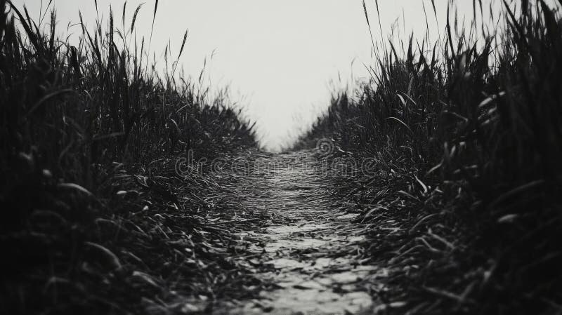 Monotone Path through Tall Grass Stock Illustration - Illustration of ...