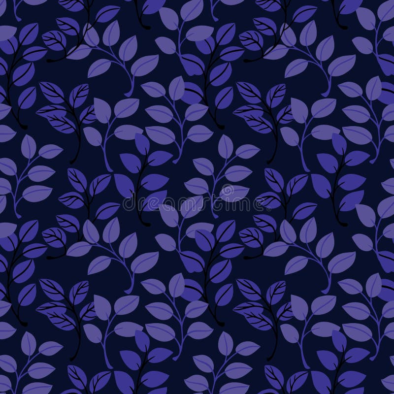 Monotone Violet Abstract Branches Leaves Seamless Pattern. Creative ...