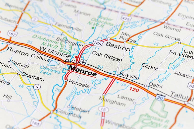 Monroe City Road Map Area. Closeup Macro View Stock Photo - Image of ...
