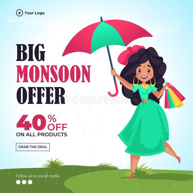 Banner Design of Big Monsoon Offer Stock Vector - Illustration of offer ...