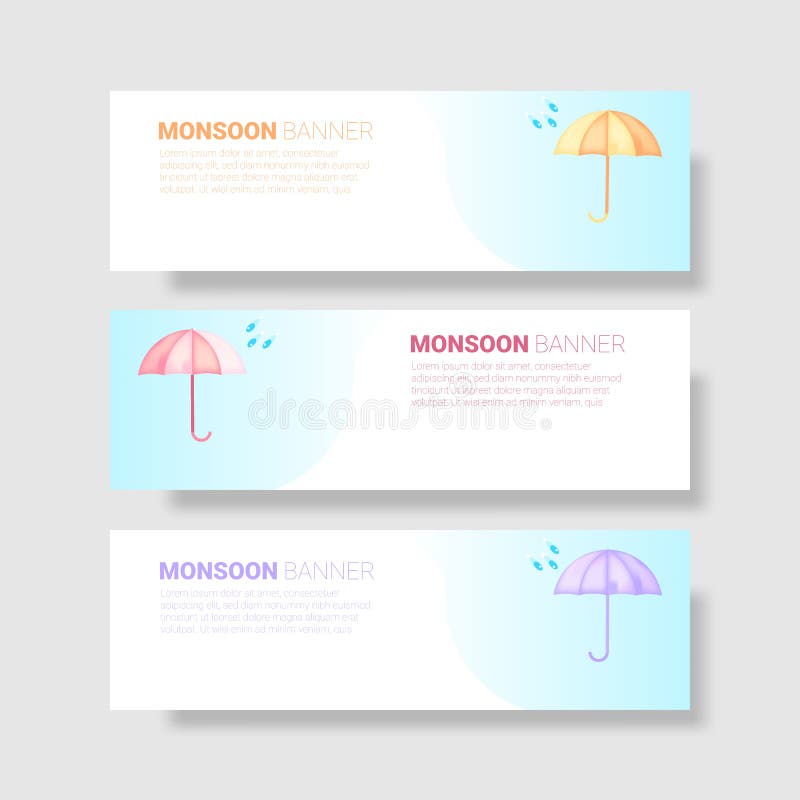 Monsoon Banner with Umbrella Symbol Stock Vector - Illustration of rain ...