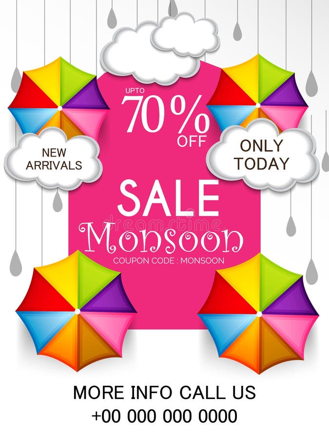 Monsoon Offers Sale Poster, Banner or Flyer. Stock Illustration ...