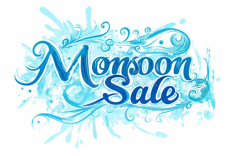 Monsoon Sale. Electric Blue Font in Handdrawn Pattern for Monsoon Sale ...