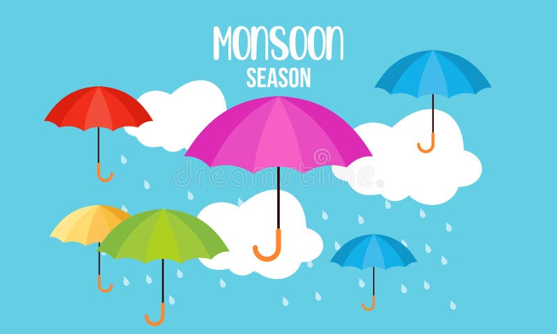 Monsoon Season Composition with Flat Design Stock Illustration ...