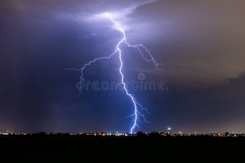 Monsoon Thunderstorm and Lightning Strike Over Phoenix, Arizona Stock ...