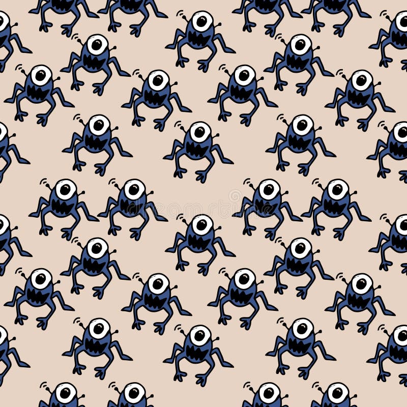 Monster Alien Pattern on Blue Background Seamless Pattern Stock Vector ...