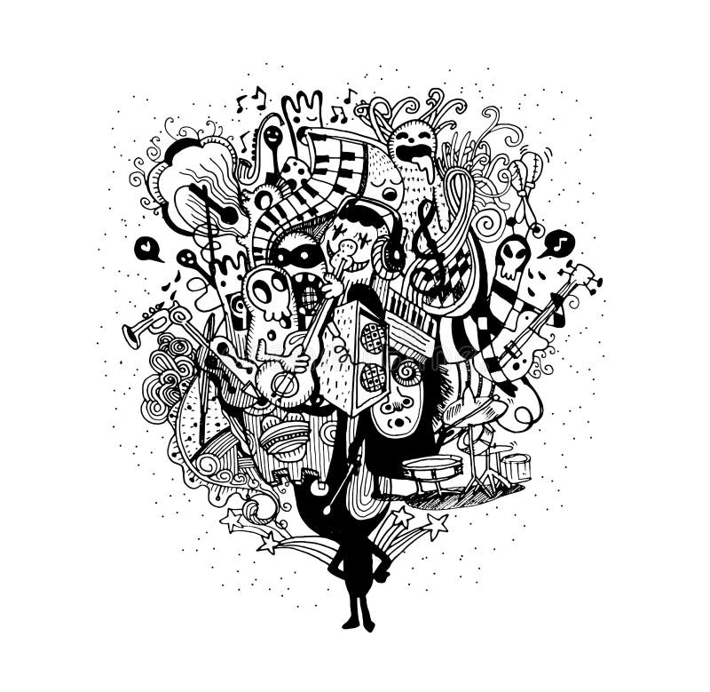 Monster Band Playing Music Hand Drawn Style Stock Vector - Illustration ...