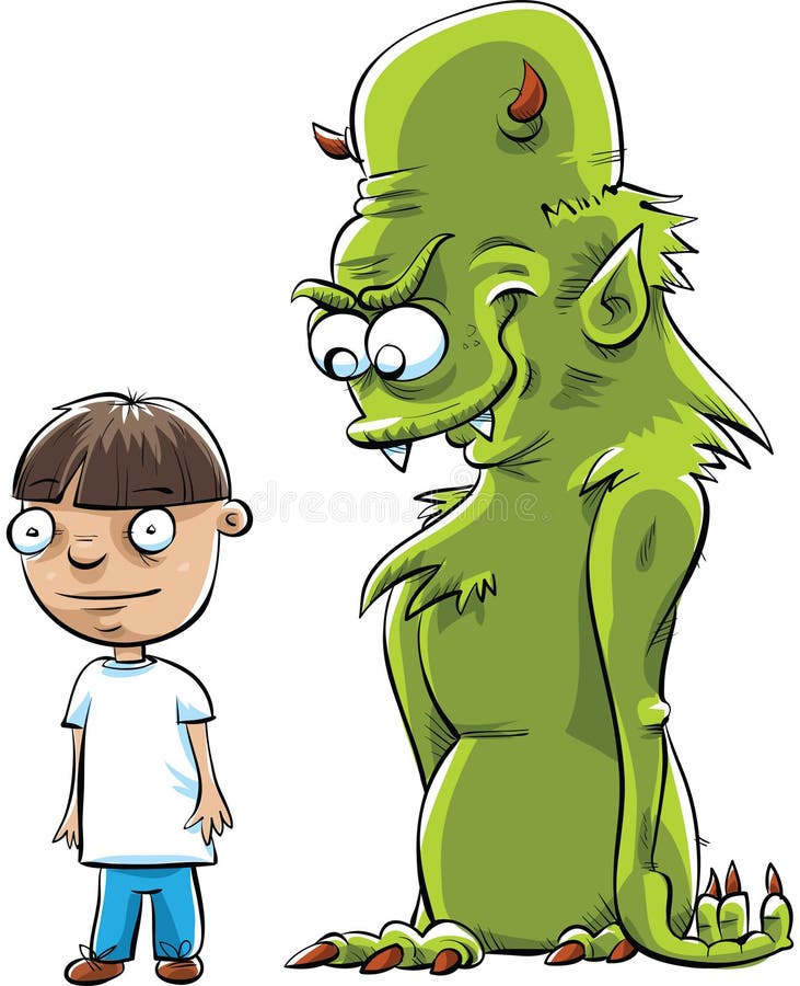 Monster Behind Boy stock illustration. Illustration of green - 41748569