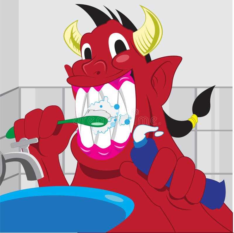 Monster brushing teeth stock vector. Illustration of paste - 43380425