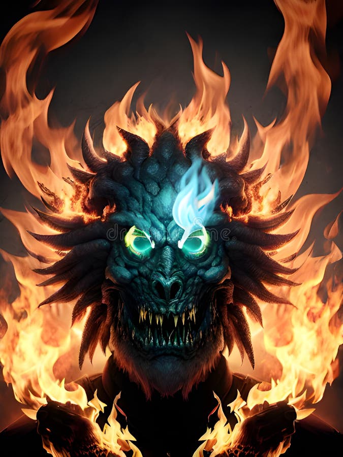 Monster with Burning Fire in the Hell, AI Generated Stock Illustration ...