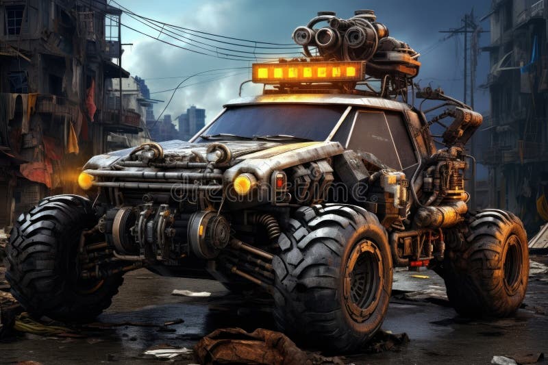 Monster Car in Post Apocalyptic World Stock Image - Image of concept ...