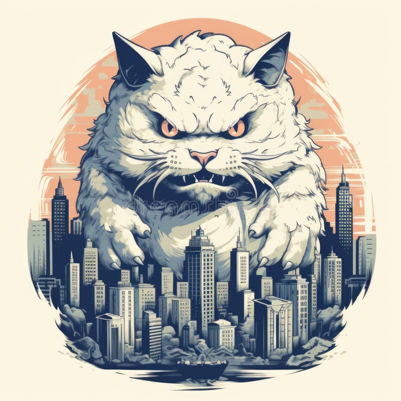 A Monster Cat Towering Over a City. Stock Photo - Image of white ...
