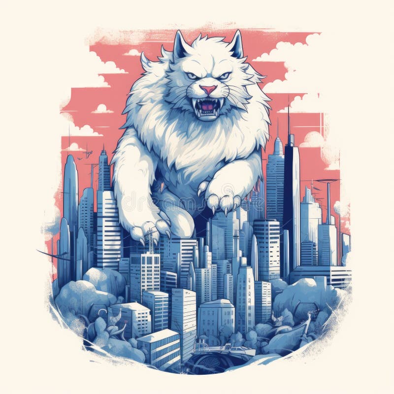 A Monster Cat Towering Over a City. Stock Image - Image of building ...